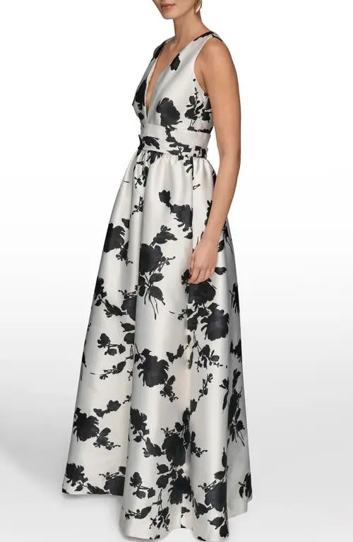 Donna Karan New York Floral A-line Gown With Pockets