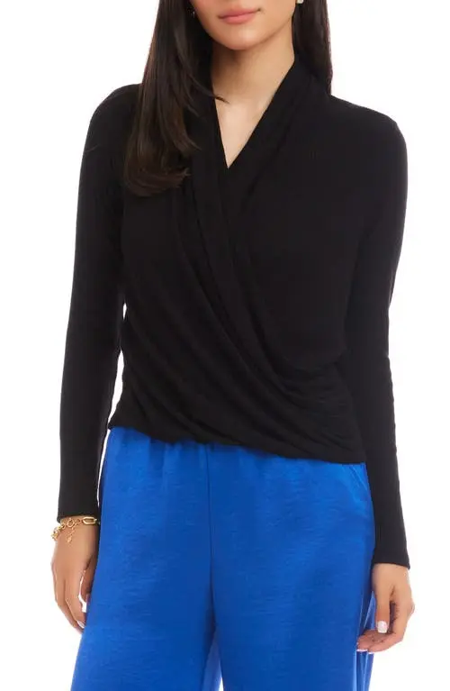 Karen Kane Drape Crossover Rib Top - Black