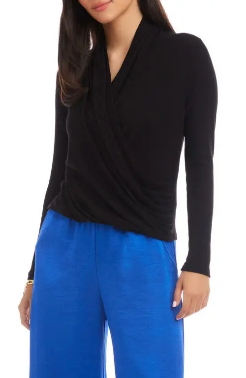 Karen Kane Drape Crossover Rib Top - Black