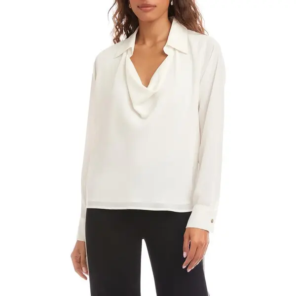 Karen Kane Collared Cowl Neck Top - Cream