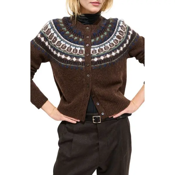 ALEX MILL Amina Fair Isle Wool-blend Cardigan - Chestnut