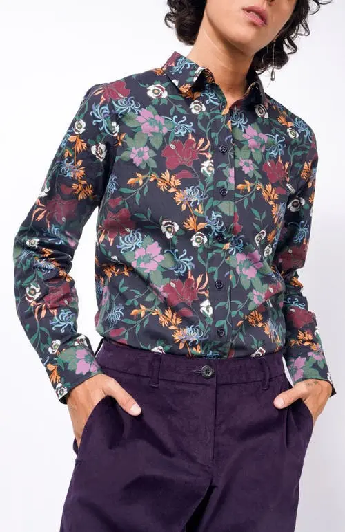 WILDFANG Essential Long Sleeve Button-up Shirt - Wildflower Navy
