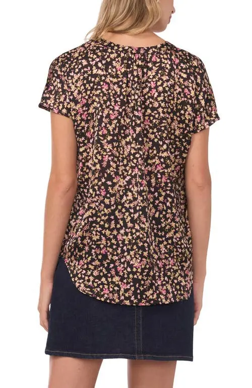 Vince Camuto Floral Split-neck Satin Top
