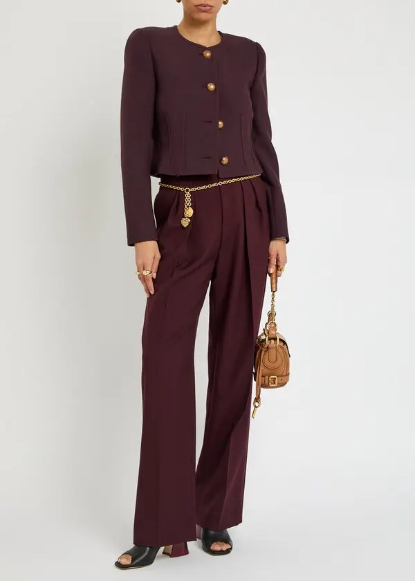 Chloé Darted Cropped Wool Jacket - Purple