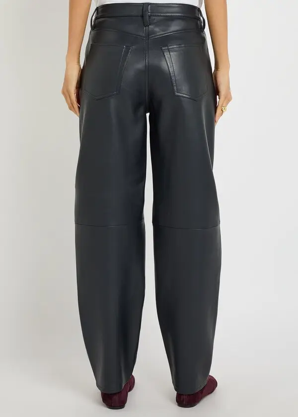 FRAME The Leather Neat Barrel-leg Trousers - Navy