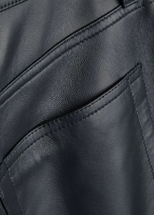 FRAME The Leather Neat Barrel-leg Trousers - Navy