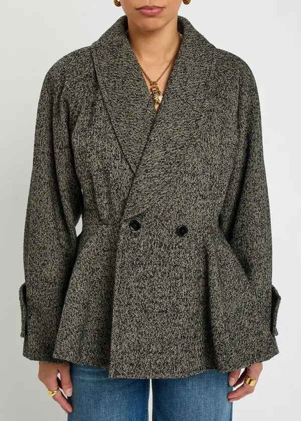 Chloé Herringbone Peplum Wool-blend Jacket