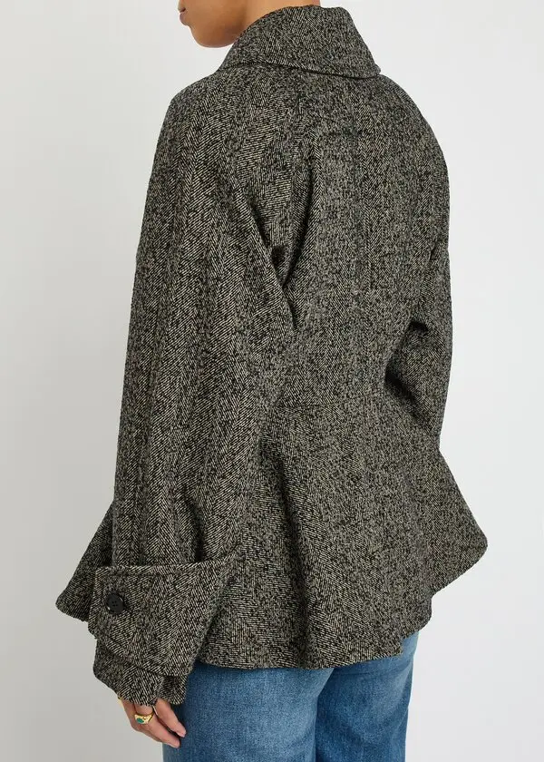 Chloé Herringbone Peplum Wool-blend Jacket