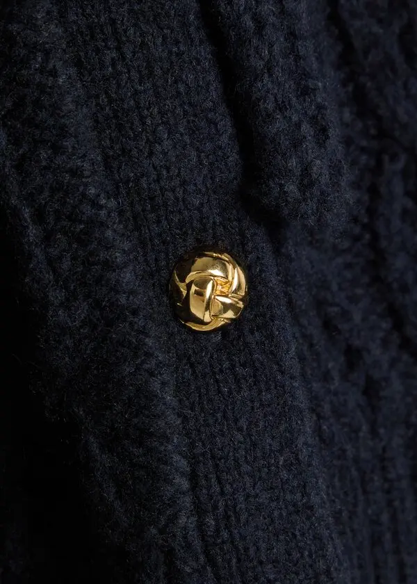FRAME Cape-effect Cable-knit Wool-blend Cardigan - Navy