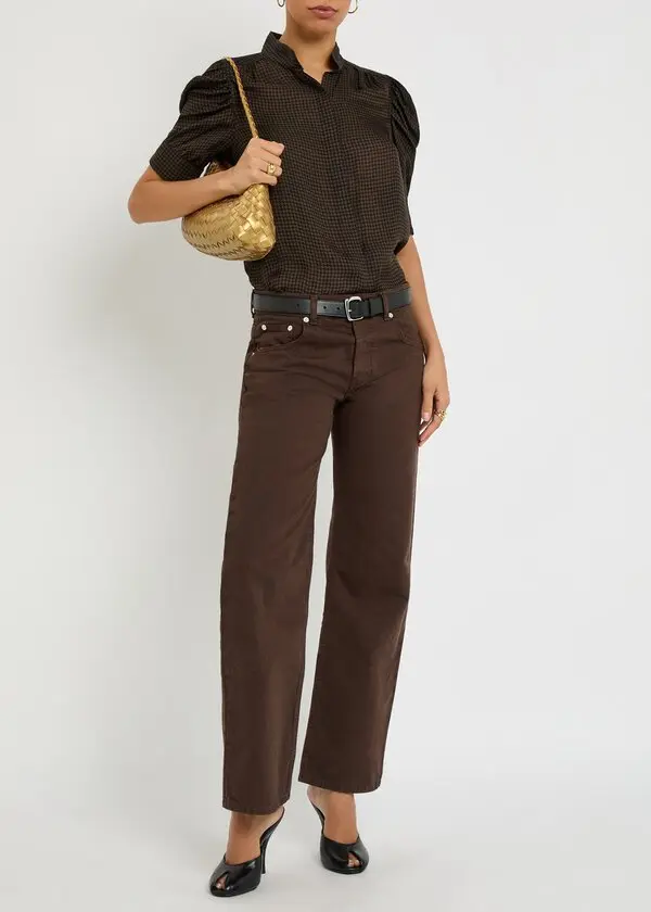 FRAME The Houndstooth Gillian Silk Top - Dark Brown