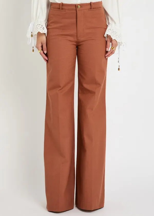 Chloé Flared-leg Canvas Trousers - Light Brown