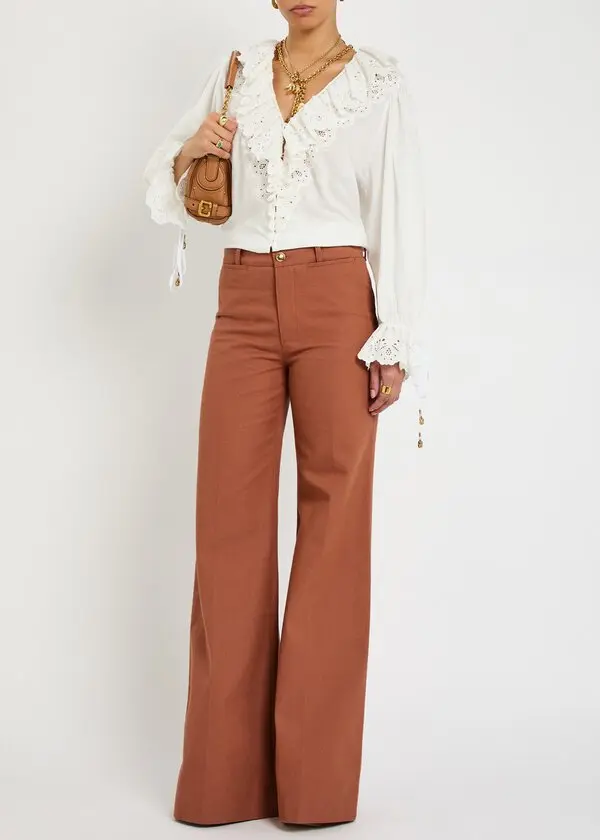 Chloé Flared-leg Canvas Trousers - Light Brown