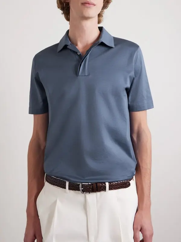 Canali Cotton-jersey Polo Shirt - Blue