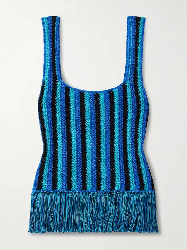 Escvdo Misti Fringed Striped Open-knit Cotton Tank