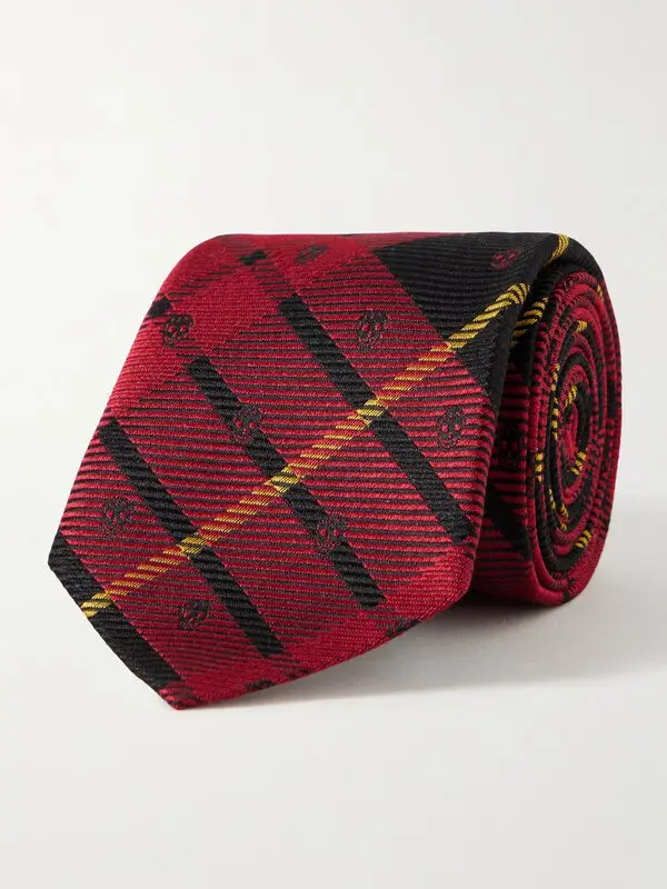 Alexander McQueen 8cm Logo-embroidered Checked Silk Tie - Red