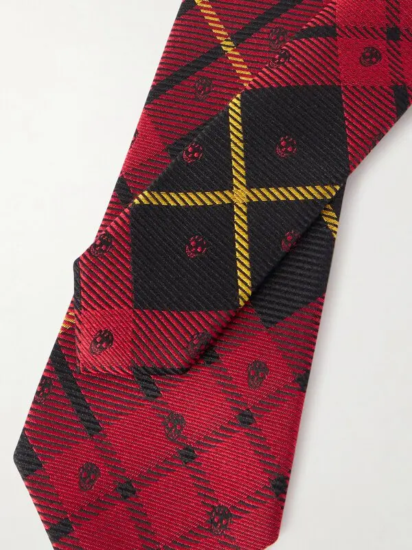 Alexander McQueen 8cm Logo-embroidered Checked Silk Tie - Red