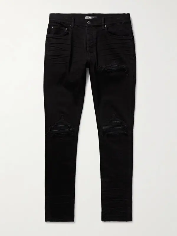 Amiri Mx1 Skinny-fit Leather-paneled Distressed Jeans