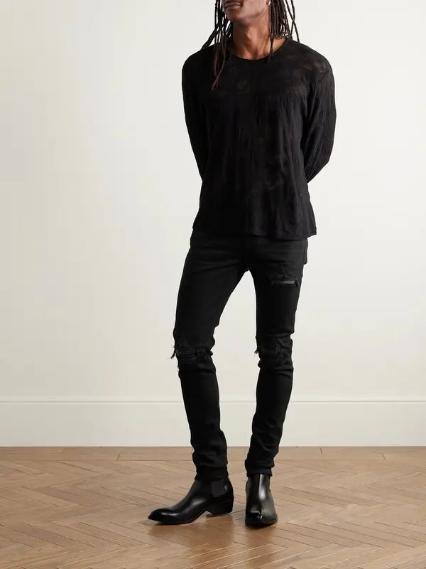 Amiri Mx1 Skinny-fit Leather-paneled Distressed Jeans