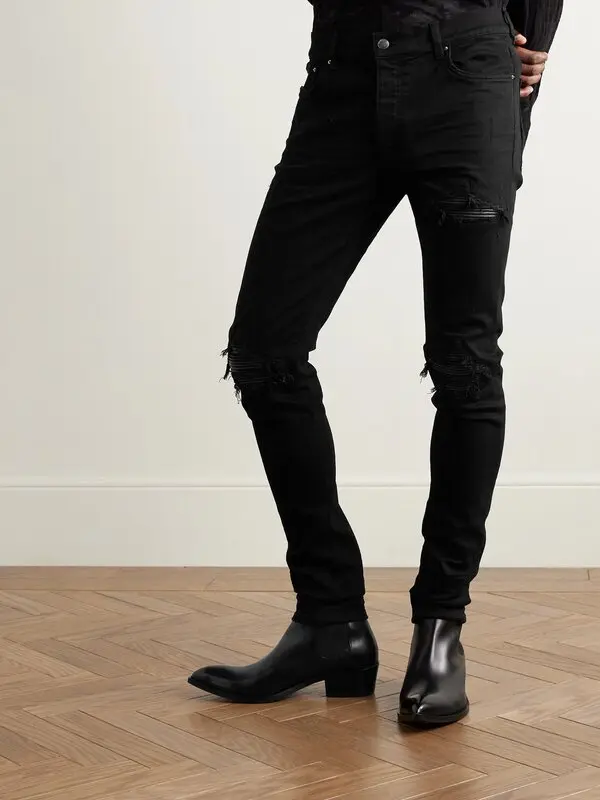 Amiri Mx1 Skinny-fit Leather-paneled Distressed Jeans