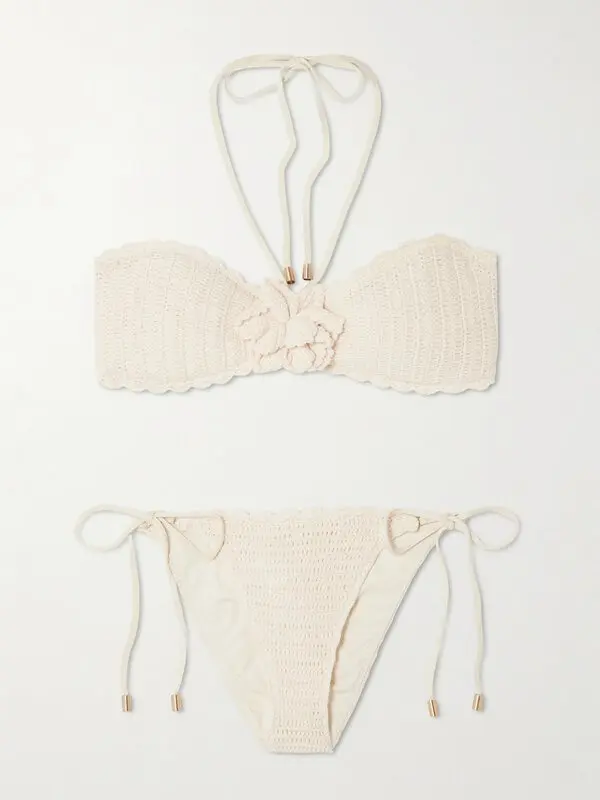 Zimmermann Awaken Embellished Crocheted Halterneck Bikini - Cream