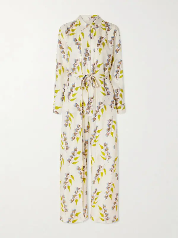 Ulla Johnson Floral-print Silk-twill Jumpsuit - Cream