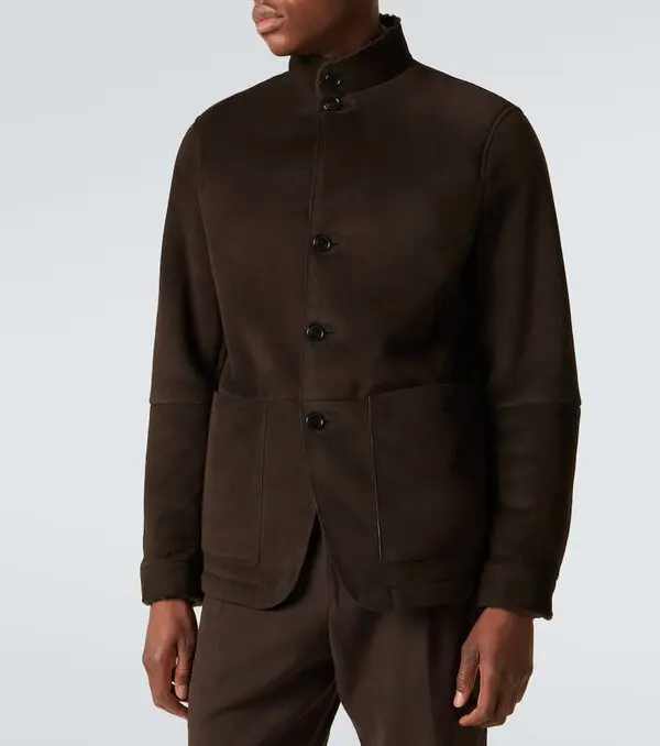 Zegna Il Conte Shearling-trimmed Suede Jacket - Brown