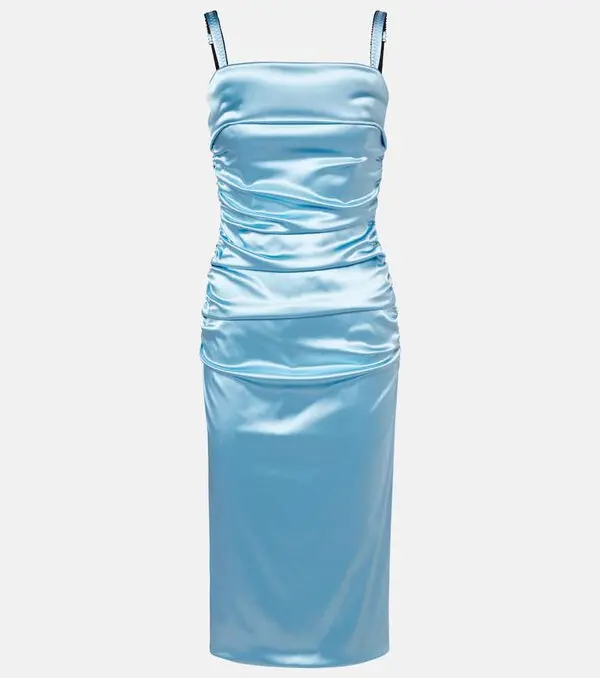 Dolce & Gabbana Ruched Satin Cocktail Dress - Blue