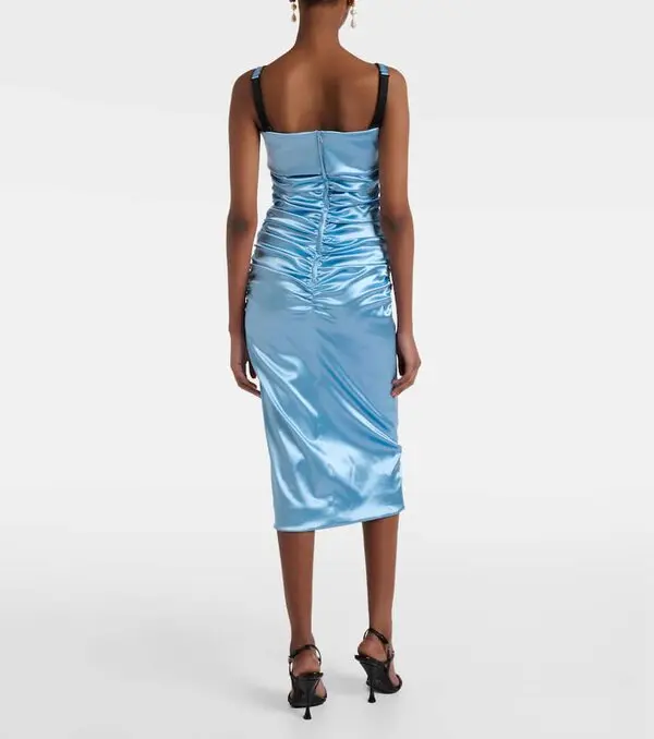 Dolce & Gabbana Ruched Satin Cocktail Dress - Blue