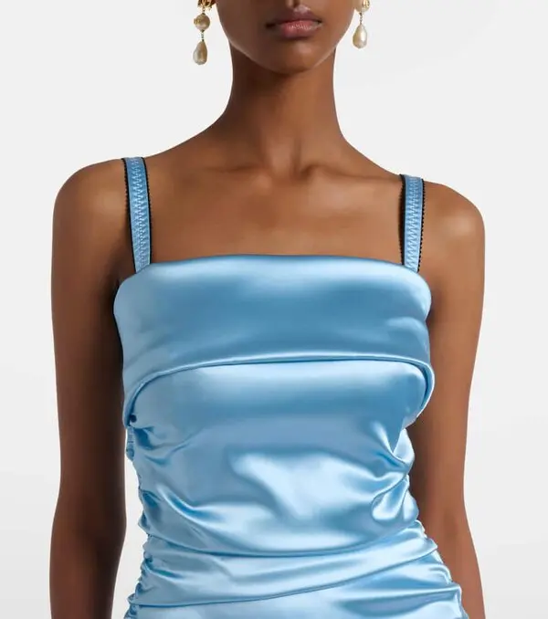 Dolce & Gabbana Ruched Satin Cocktail Dress - Blue