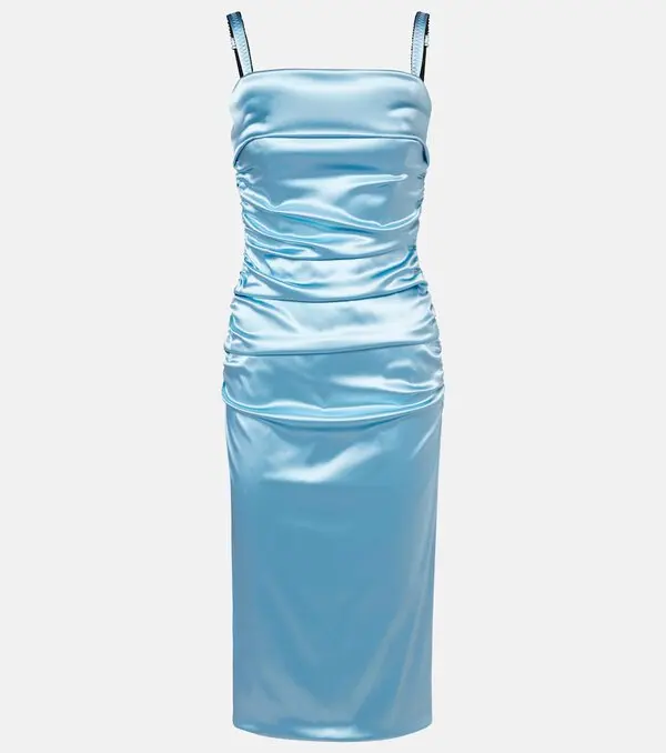 Dolce & Gabbana Ruched Satin Cocktail Dress - Blue