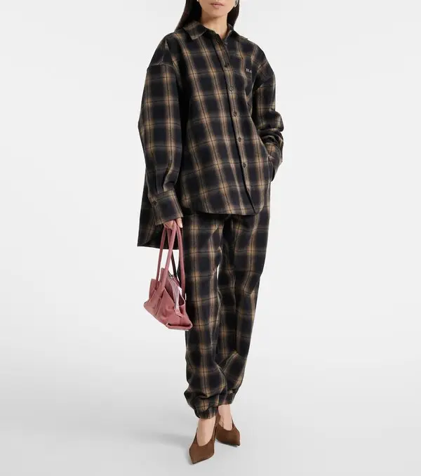 Attico Checked Cotton Sweatpants - Brown