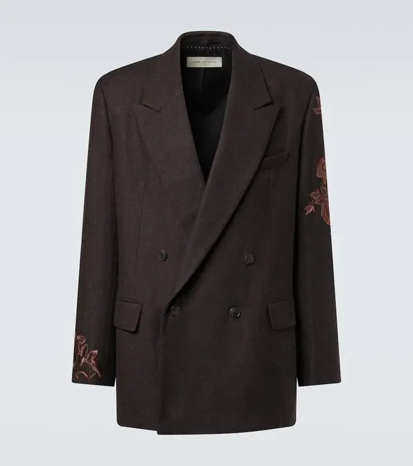 Dries Van Noten Embroidered Wool Flannel Blazer