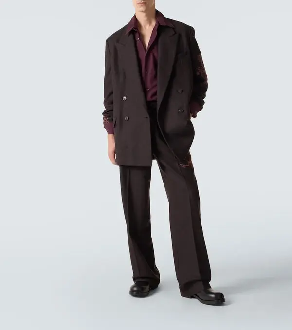 Dries Van Noten Embroidered Wool Flannel Blazer