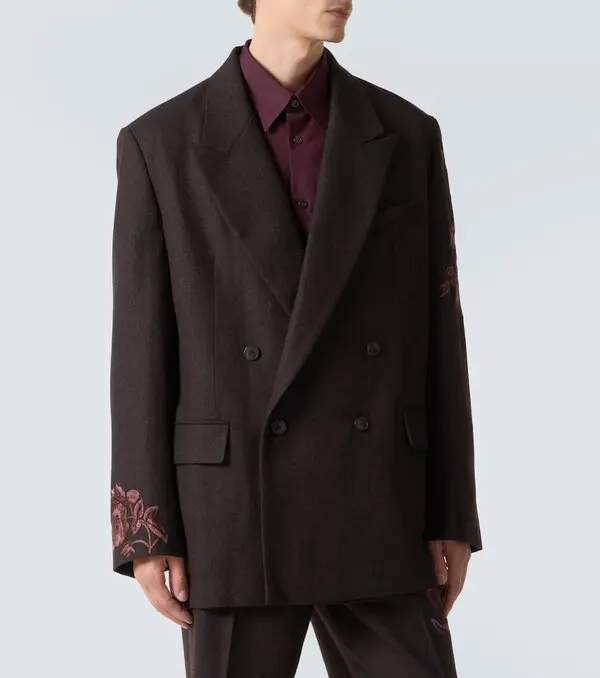 Dries Van Noten Embroidered Wool Flannel Blazer