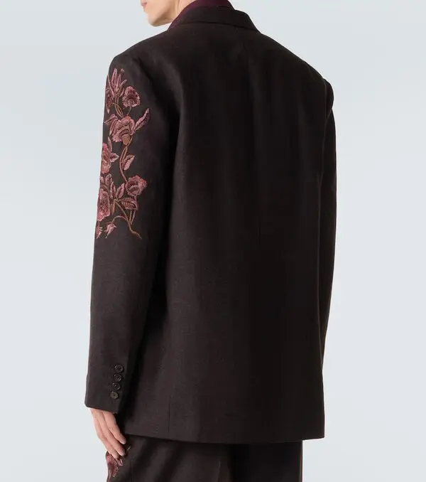 Dries Van Noten Embroidered Wool Flannel Blazer