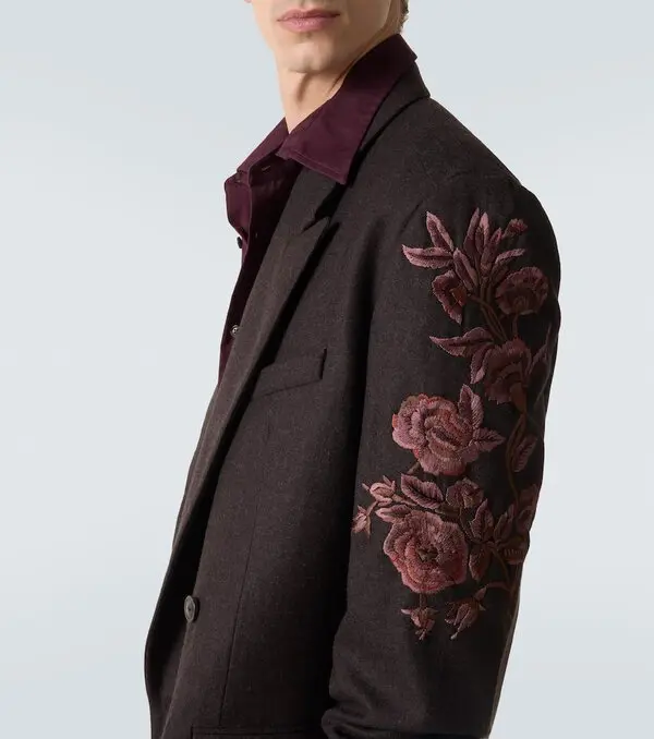Dries Van Noten Embroidered Wool Flannel Blazer