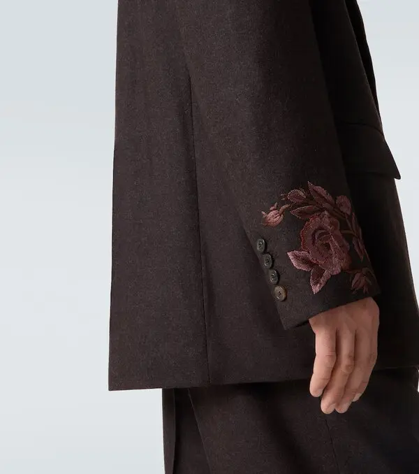 Dries Van Noten Embroidered Wool Flannel Blazer