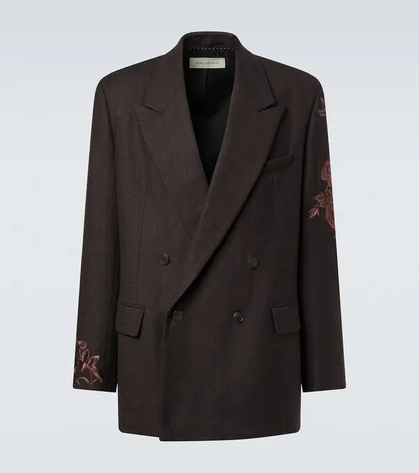 Dries Van Noten Embroidered Wool Flannel Blazer - Brown