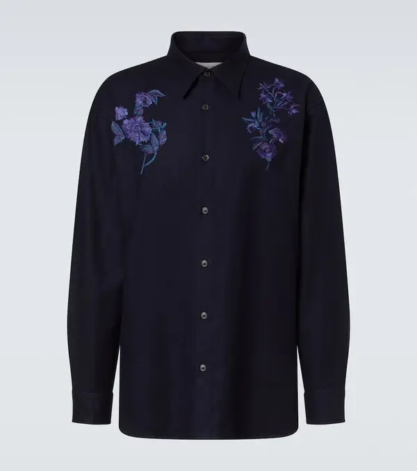 Dries Van Noten Embroidered Wool Shirt - Blue