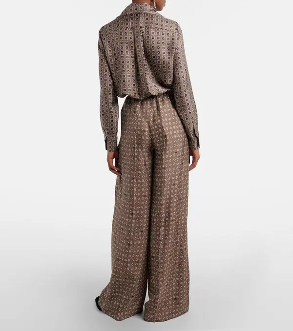 Max Mara Vischio Printed Wide-leg Pants - Brown