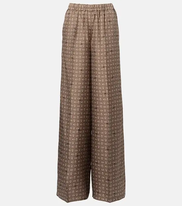 Max Mara Vischio Printed Wide-leg Pants - Brown