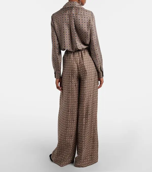Max Mara Vischio Printed Wide-leg Pants - Brown