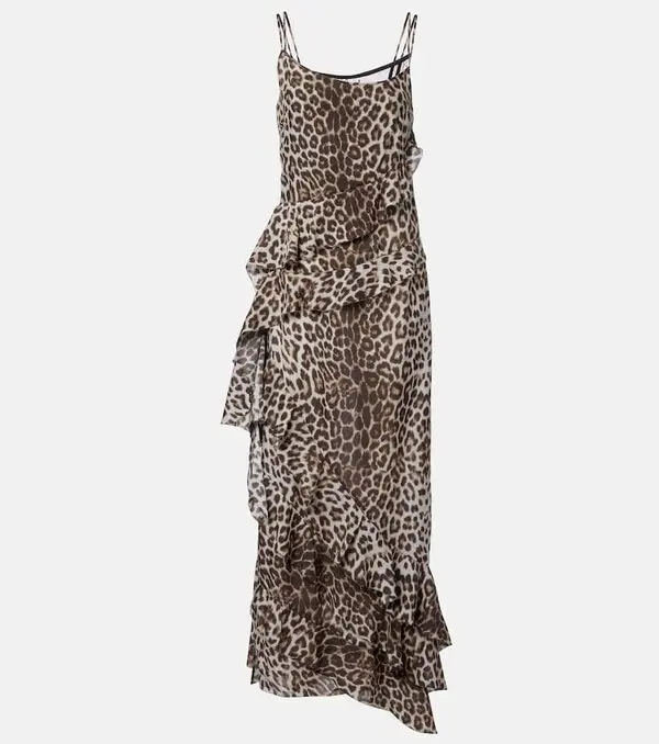 JACQUES WEI Leopard-print Draped Silk Maxi Dress