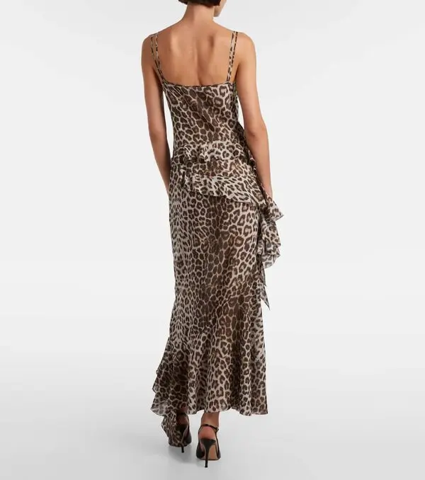 JACQUES WEI Leopard-print Draped Silk Maxi Dress