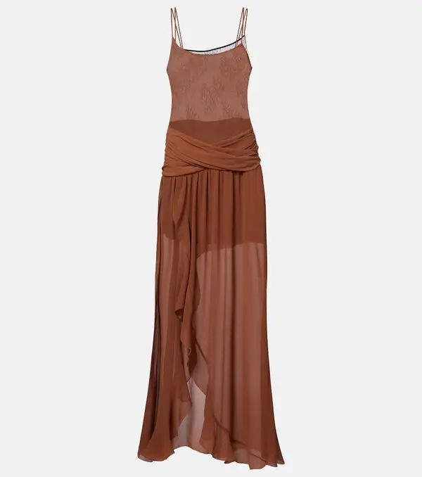JACQUES WEI Draped Ruffled Maxi Dress