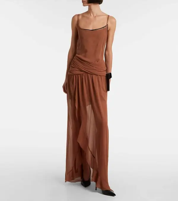 JACQUES WEI Draped Ruffled Maxi Dress