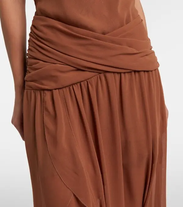 JACQUES WEI Draped Ruffled Maxi Dress