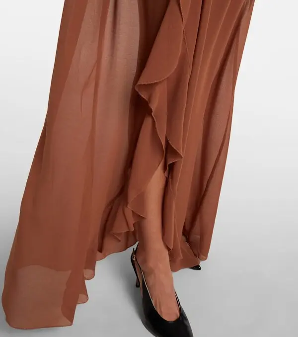 JACQUES WEI Draped Ruffled Maxi Dress