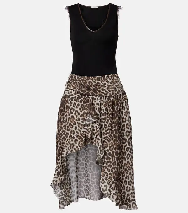 JACQUES WEI Leopard-print Asymmetric Midi Dress