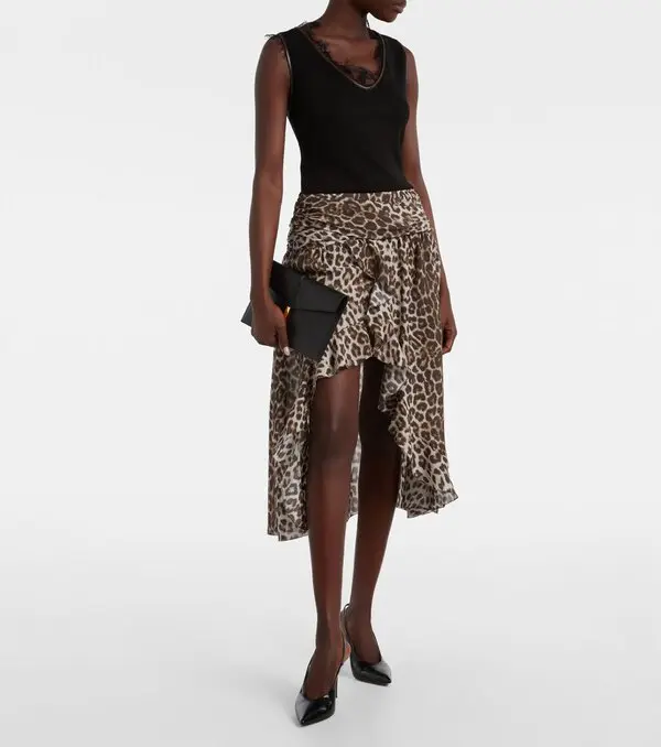 JACQUES WEI Leopard-print Asymmetric Midi Dress